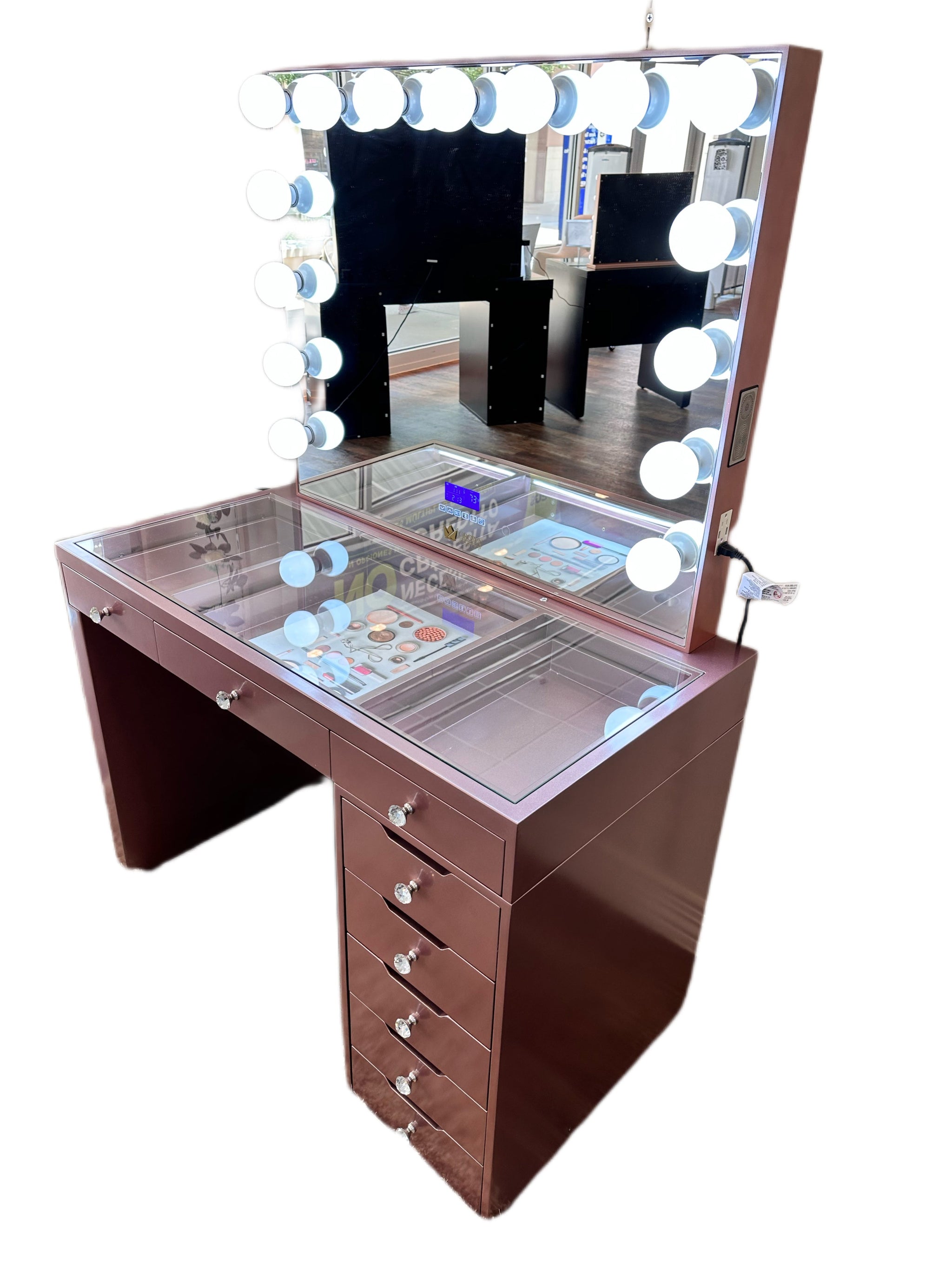 Ella Hollywood Makeup Vanity Station Rose Gold with Bluetooth speaker ...